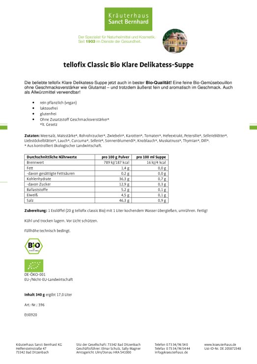 tellofix Classic Bio Klare Delikatess-Suppe 340 g » jetzt online kaufen